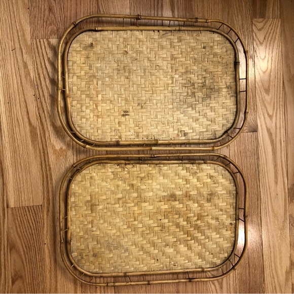 Kitchen | Vintage Bamboo Rattan Trays Set Of 2 | Poshmark